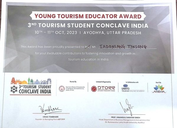 Young Tourism Educator Award 2023' at the 3rd Tourism Student Conclave ...
